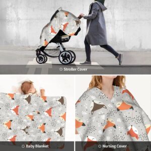 Rutiea Cute Forest Fox Seamless Pattern Car Seat Cover for Babies, Peekaboo Opening Minky Carseat Canopy Stroller Cover for Newborn, Mom Nursing Breastfeeding Covers, Blanket for Infant Toddler