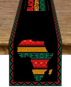 pudodo black history month table runner african american afro festival holiday kitchen dining room home decoration (13" x 72")