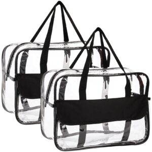 peohud 2 pack clear tote bag stadium approved, large clear cosmetics bag, transparent waterproof bag for travel gym beach, pvc storage bags with zipper and handle, 15 x 12 x 5.7 inches