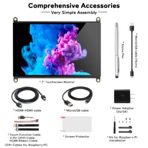 NORSMIC Raspberry Pi Screen, 7 inch Monitor, IPS HD 1024×600, Responsive Capacitive Touch,Dual Built-in Speakers,HDMI Input,Compatible with Various Devices and OS,Easy Assembly,Driver Free