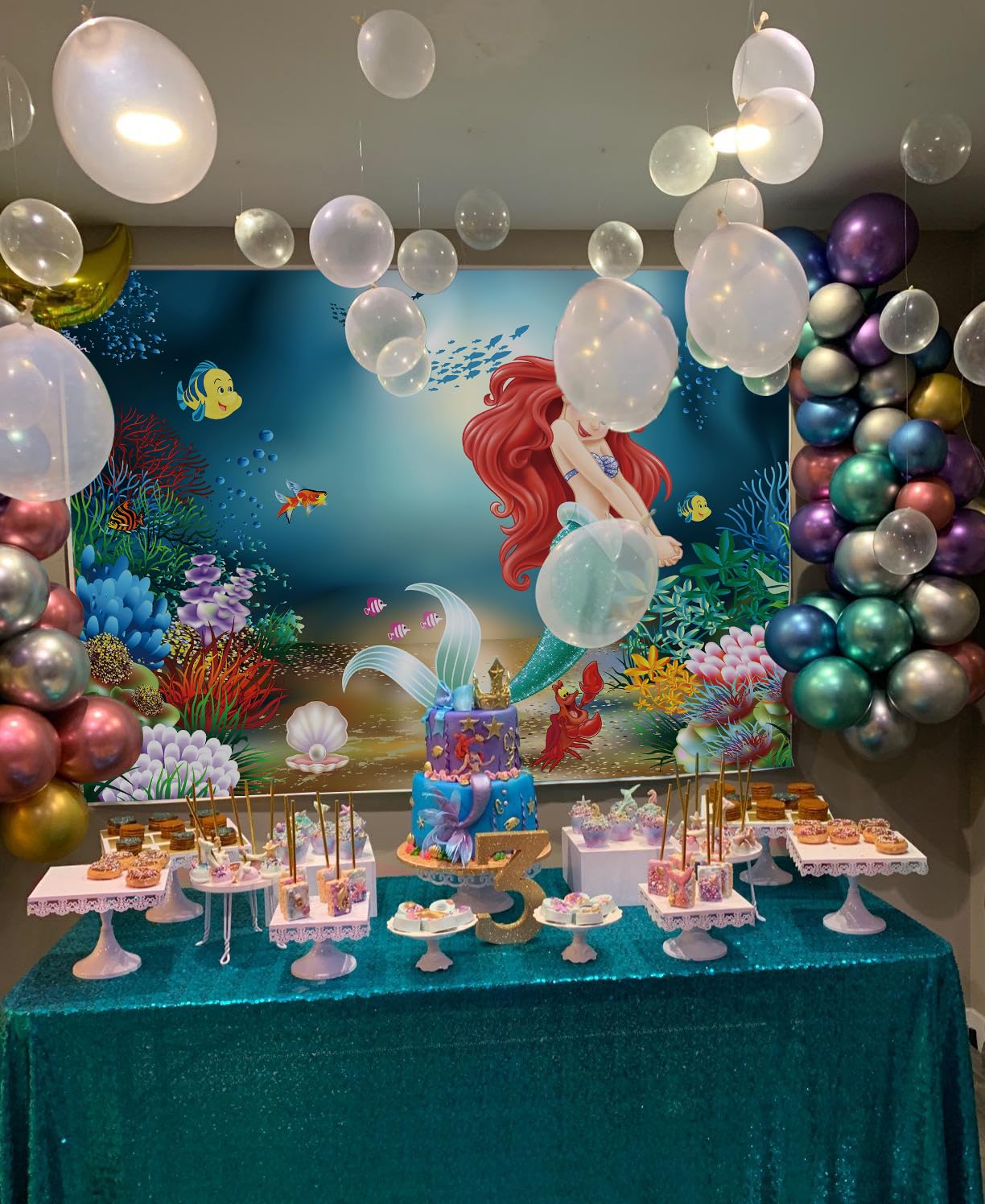 Mermaid Princess Backdrop,Under The Sea Mermaid Background for Photography Girls Birthday Party Decoration Supplies 5x3ft