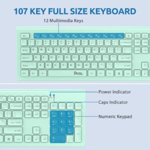 Wireless Keyboard and Mouse, 2.4GHz Ergonomic Compact Quiet Full-Size Computer Keyboard Cordless Mouse Combo with Nano USB Receiver for Windows, Laptop, PC, Notebook (Mint Green)