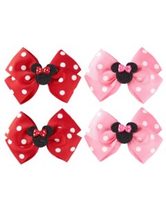 baby girls mouse ears hair bow clips 4pc birthday party dress up cartoon hair accessories 4 inch polka dot