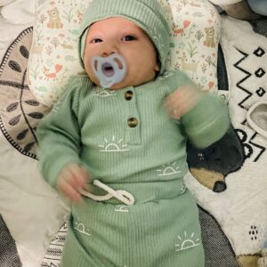 Infant Baby Boy Clothes Ribbed Knitted Sun Print Long Sleeve Romper Tops + Pants + Hat 3 Pcs Outfits (3-6 Months) Light Green