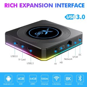 Android TV Box 11.0, X96 X4 Android 11 TV Box 4GB RAM 64GB ROM Amlogic S905X4 Quad-Core 64bits with Wireless Keyboard, 1000M LAN Dual-WiFi 2.4G/5G Android Box with 8K/6K/AV1/3D/USB 3.0/BT 4.2