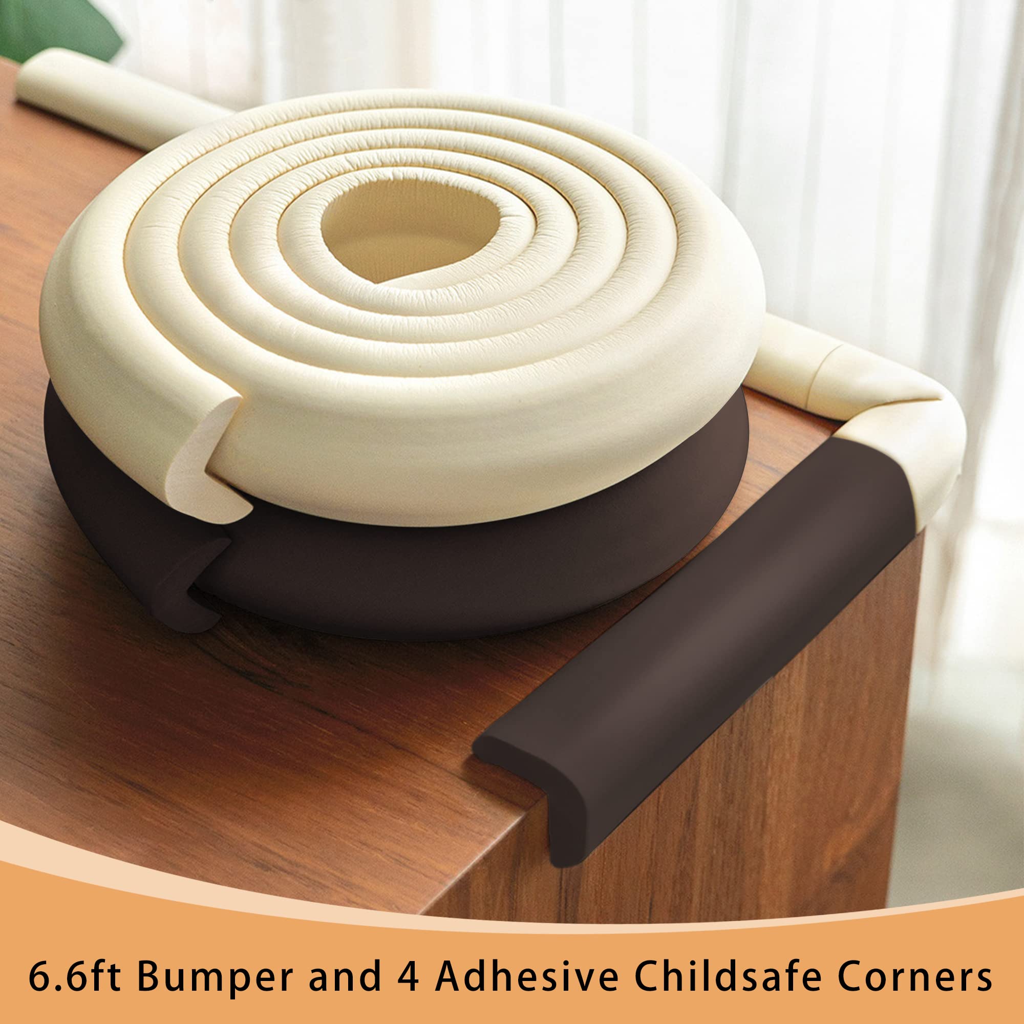 Baby Proofing Corner Guards with Four Corners and Two Meters Edges, Non-Toxic, Soft with Thick Foam, 6.6 ft. Edge + 4 Corners by KING&CINLM