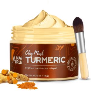 ANAI RUI Turmeric Clay Mask, Vitamin C Facial Mask with Turmeric & Kaolin Clay, Cleasning Mask for Acne, Pores, Radiant & Smooth Skin, 6.35 oz