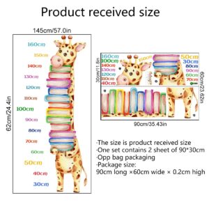 Boodecal 24.4 inch x 57 inch Giraffe Books Cute Animal Cartoon Version Growth Chart for Kids Height Chart Ruler Wall Decor for Measuring Kids Boys Girls Wall Decals Stickers for Children Room Nursery