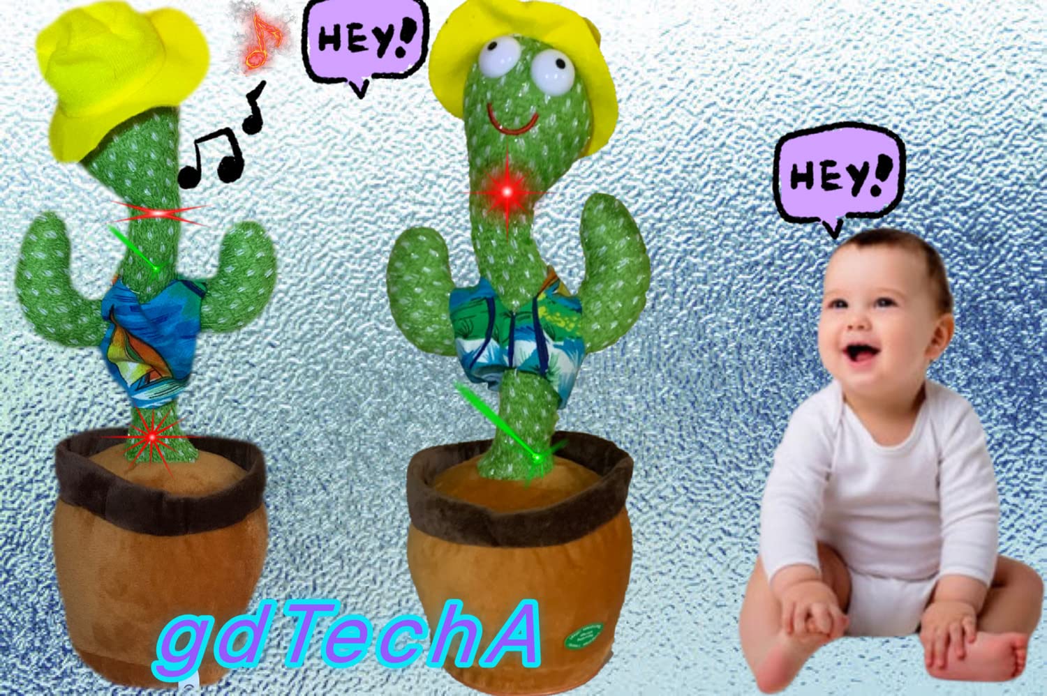 gdTechA Dancing Cactus Toy, TikTok Singing Toy, Lighted Toy, Electronic Repeating Voice for Kids, Cactus Plant Plush, Pets Wriggle Toy, Holiday Mimicking Toy for Kids (Hawaii Style)