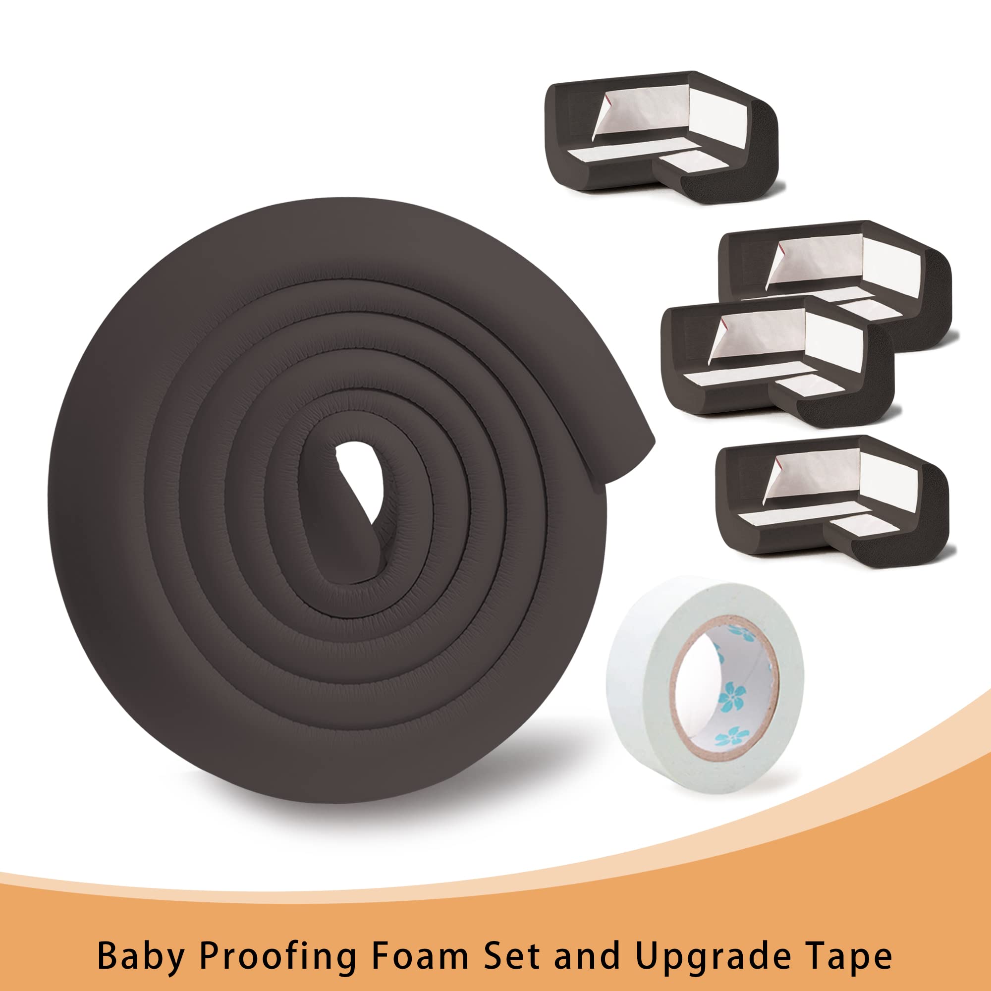 Baby Proofing Corner Guards with Four Corners and Two Meters Edges, Non-Toxic, Soft with Thick Foam, 6.6 ft. Edge + 4 Corners by KING&CINLM