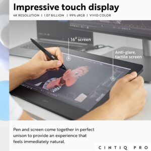 Wacom Cintiq Pro 16 Creative Pen and Touch Display (2021 Version) 4K Graphic Drawing Monitor with 8192 Pen Pressure and 98% Adobe RGB (DTH167K0A), Black