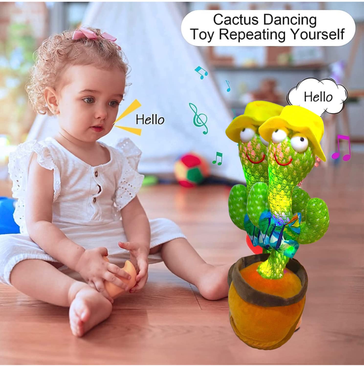 gdTechA Dancing Cactus Toy, TikTok Singing Toy, Lighted Toy, Electronic Repeating Voice for Kids, Cactus Plant Plush, Pets Wriggle Toy, Holiday Mimicking Toy for Kids (Hawaii Style)