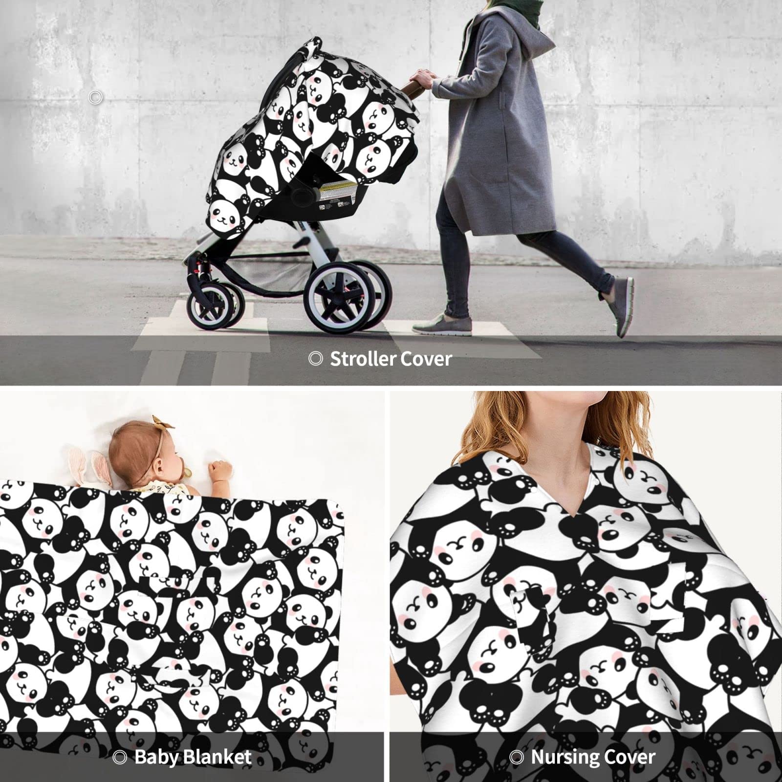 Panda Baby Car Seat Canopy Cover Multi Use Nursing Cover for Newborn Car Seat Canopy Mom Nursing Breastfeeding Covers Newborn Shower Gift