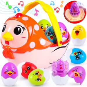 hekaty baby easter egg toy toddler easter basket stuffers for 1 2 3 4 5 year old boy girl interactive chicken toy light easter gift party favor musical easter egg filler baby learning educational toy