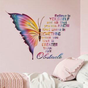 mfault inspirational butterfly believe in yourself quote wall decals stickers, large motivational saying decoration teens girls bedroom living room art, positive phrase women home kitchen decor