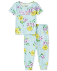 the children's place baby-girl and toddler short sleeve top and pants pajama set beautiful - blue floral baby & toddler - pj set 3t