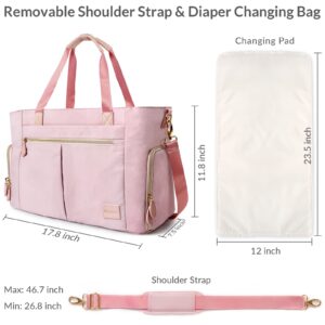 Mancro Breast Pump Bag Compatible for Spectra S1,S2, Medela Diaper Bag Tote with 3 Insulated Bottle Pockets, Pump Bag for Working Moms, Pink