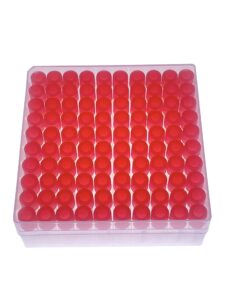 muhwa 100pcs cryo tubes with rack, 1.8ml cryvials with silicone sealing ring, pp sample tubes with screw cap (cap-red)