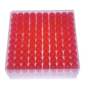 MUHWA 100PCS Cryo Tubes with Rack, 1.8ml Cryvials with Silicone Sealing Ring, PP Sample Tubes with Screw Cap (Cap-Red)