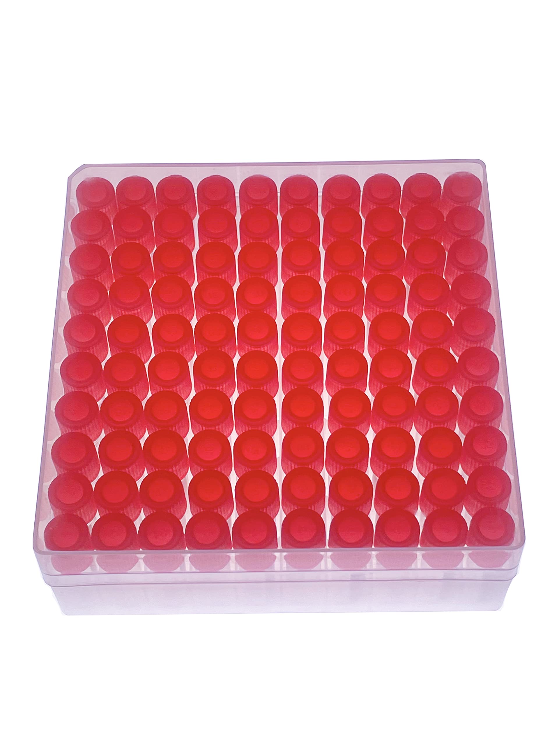 MUHWA 100PCS Cryo Tubes with Rack, 1.8ml Cryvials with Silicone Sealing Ring, PP Sample Tubes with Screw Cap (Cap-Red)