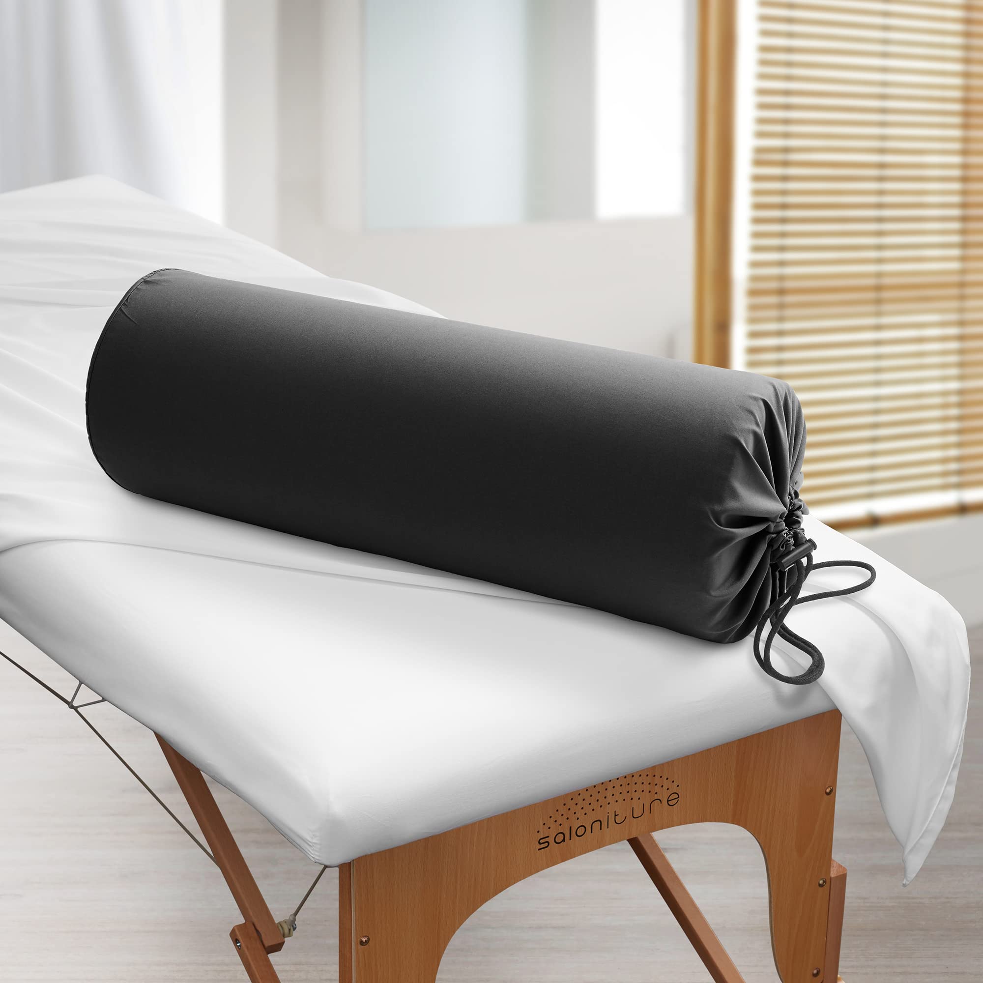 Saloniture Microfiber Cylinder Pillow Case Cover for Massage Table Bolsters - 30 x 9 Inch with Drawstring Closure, Black