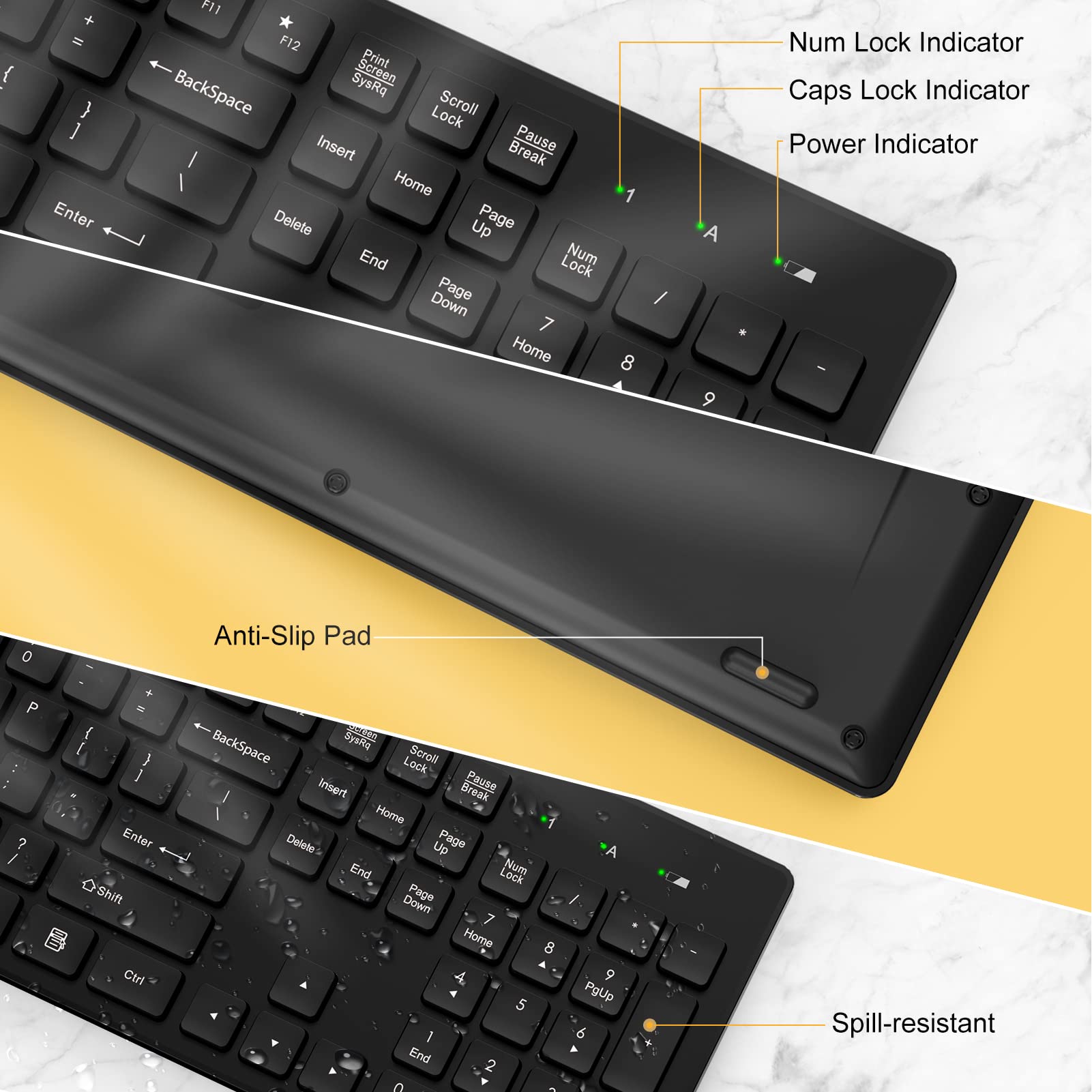 RATEL Office Wireless Keyboard, 2.4G Full-Size Silent Keyboard with Numeric Keypad, Long Battery Life, Lag-Free, Slim USB Cordless Keyboard for PC Laptop Computer Windows (Black)