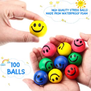 100 Pieces Smile Face Stress Balls for Kids and Adults Funny Stress Ball Foam Soft Colored Smile Ball Toys for Relief Stress Anxiety(Vivid Color)