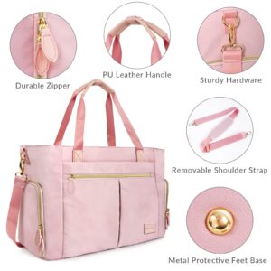 Mancro Breast Pump Bag Compatible for Spectra S1,S2, Medela Diaper Bag Tote with 3 Insulated Bottle Pockets, Pump Bag for Working Moms, Pink