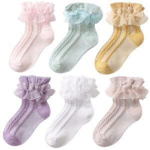 girls lace ruffle cotton frilly ankle socks cotton white princess dance dress socks for little/big kids (us, alpha, medium, mixed-color)