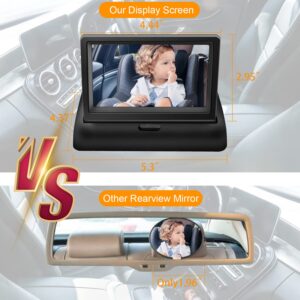 Baby Car Camera, 4.3" HD Night Vision Car Mirror Display, Car Seat Camera for Baby Rear Facing with Full Clear View, Easy to Observe Baby's Movements