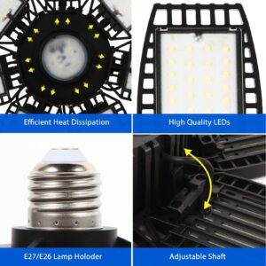 Led Garage Light, Bright Garage Light with 7 Adjustable Panels 30000LM 6500K Deformable Led Garage Ceiling Lights Led Shop Light with E26/E27 Base for Garage, Basement, Workshop, Attic (7 leaf)