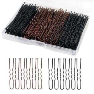 wsicse u shaped hair pins, 200pcs 2.4inches hair bun pins with storage box for buns, women, girls and wedding hairstyles (black+brown)