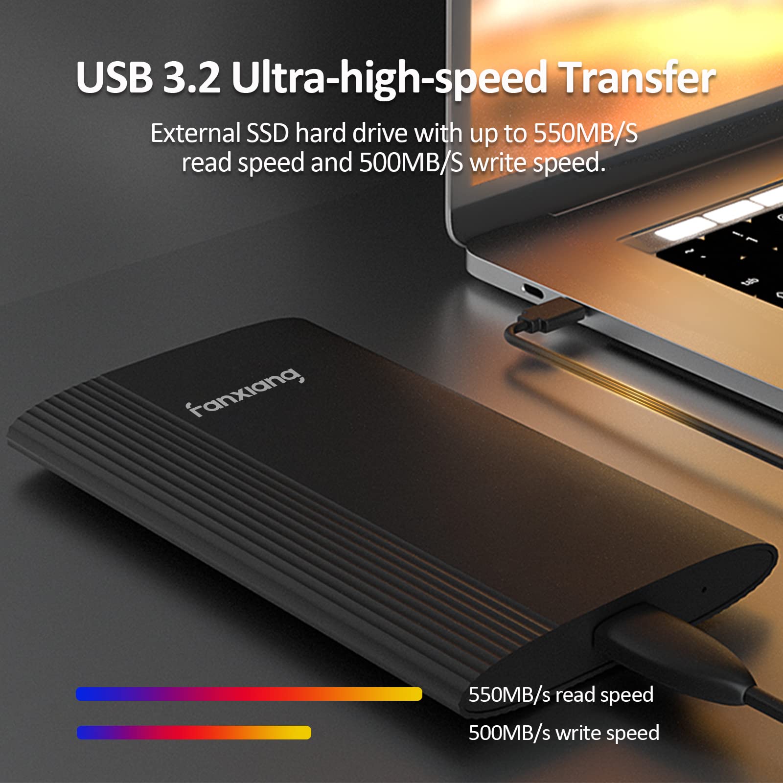 fanxiang P105 External Solid State Drive USB 3.2 Gen2, 1TB SSD External Hard Drive with C to A and C to C Cables, Portable SSD Compatible with PC/Mac/Android/Game Consoles(Black)