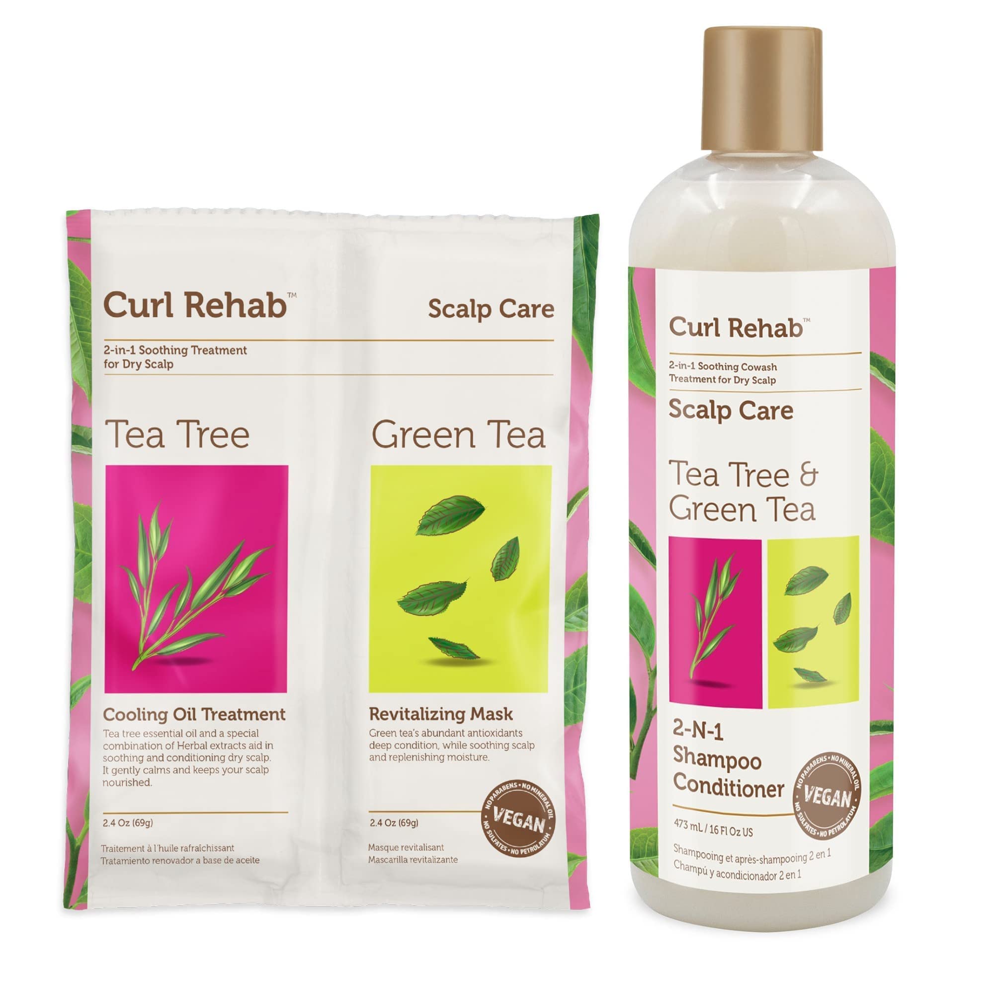 Curl Rehab Scalp Care Dual Treatment Packette 4.8oz (1) and Curl Rehab Scalp Care 2-in-1 Shampoo Conditioner 16oz (1)