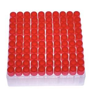 MUHWA 100PCS Cryo Tubes with Rack, 1.8ml Cryvials with Silicone Sealing Ring, PP Sample Tubes with Screw Cap (Cap-Red)