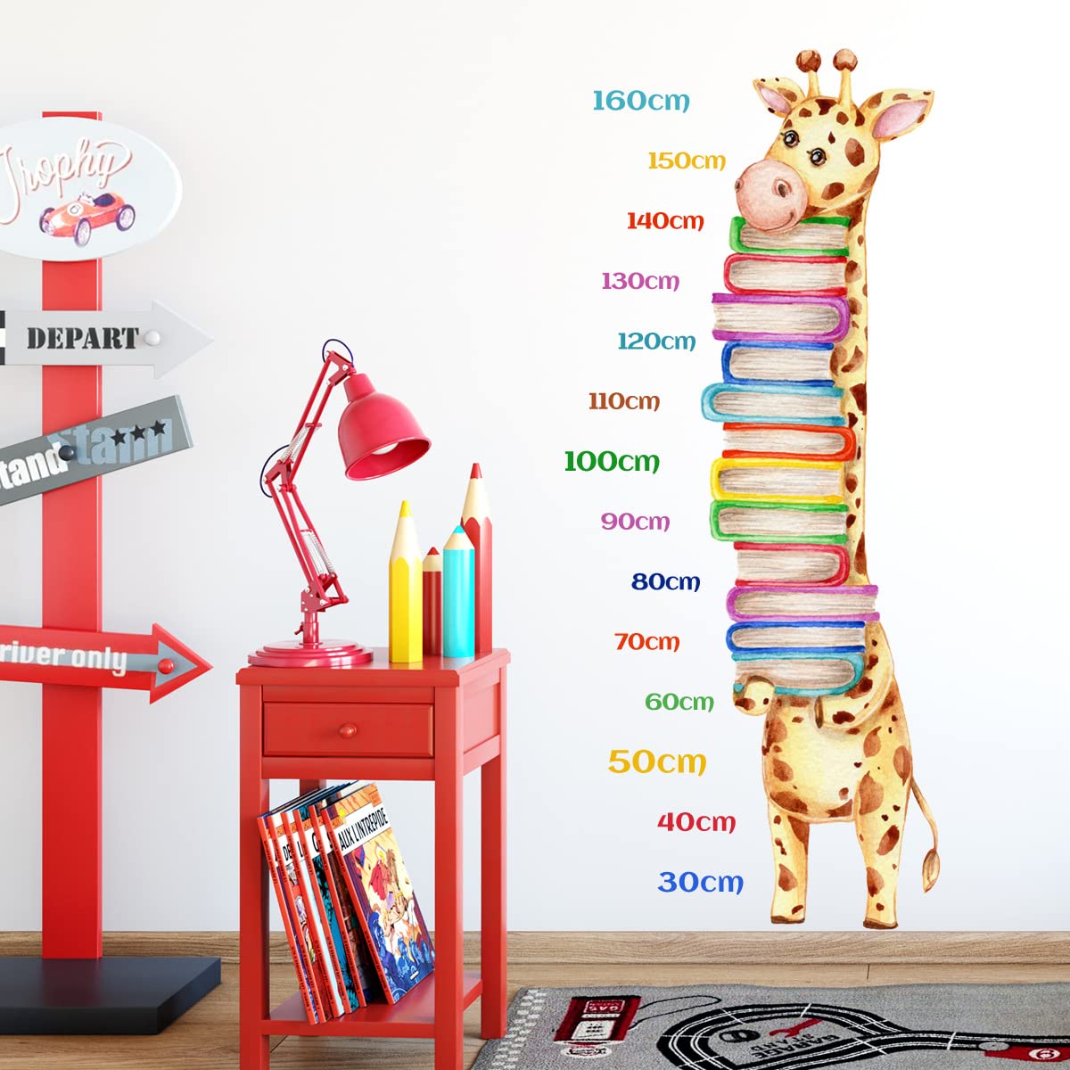 Boodecal 24.4 inch x 57 inch Giraffe Books Cute Animal Cartoon Version Growth Chart for Kids Height Chart Ruler Wall Decor for Measuring Kids Boys Girls Wall Decals Stickers for Children Room Nursery