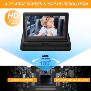 Baby Car Camera, 4.3" HD Night Vision Car Mirror Display, Car Seat Camera for Baby Rear Facing with Full Clear View, Easy to Observe Baby's Movements