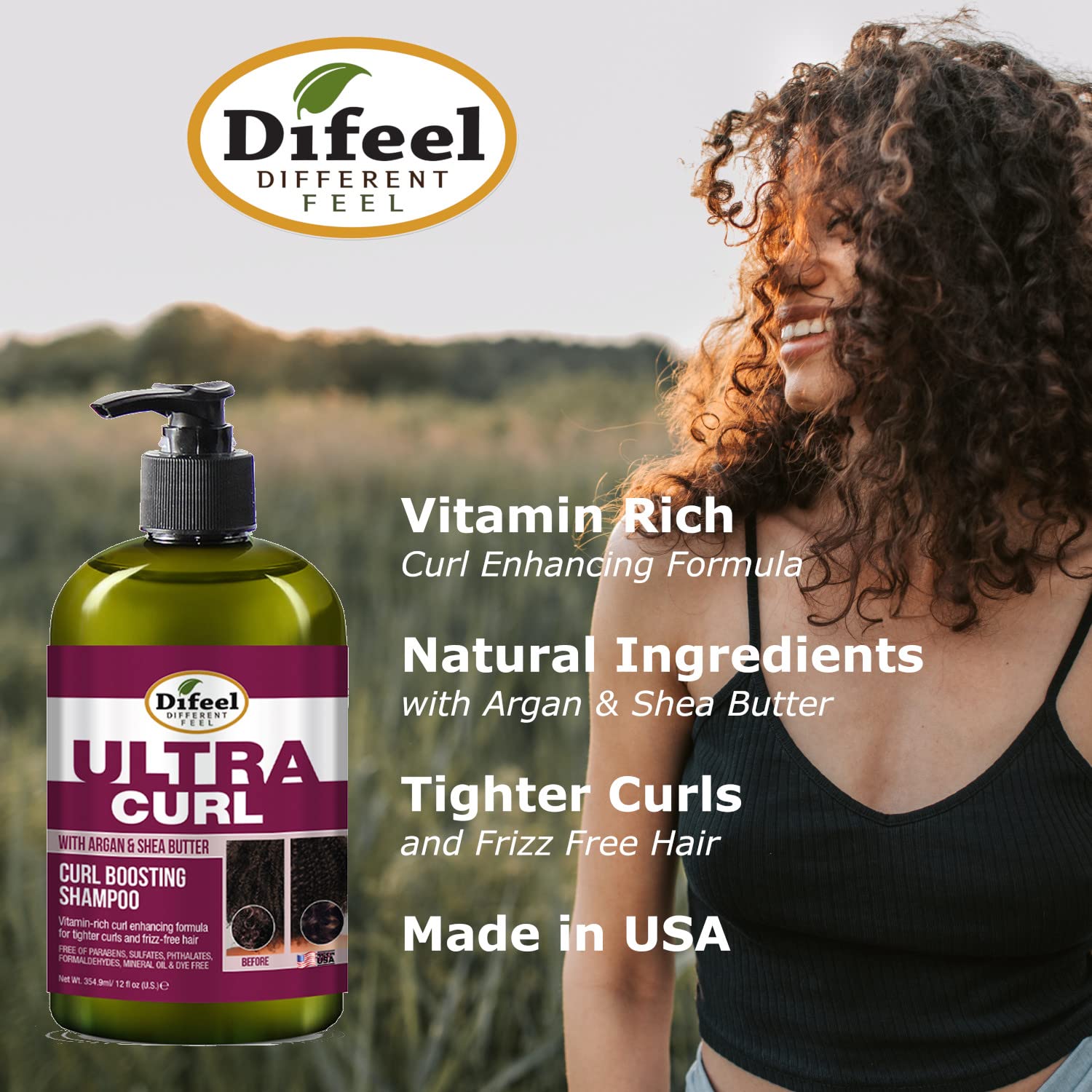 Difeel Ultra Curl 3-PC Curl Boosting Hair Care Set : Ultra Curl Shampoo 12 oz, Conditioner 12 oz and Hair Oil 2.5 oz. Set