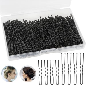 200pcs 2.4 & 2 inchs u shaped hair pins bun hair pins bun bobby pins with storage box for women girls and hairdressing salon (black)