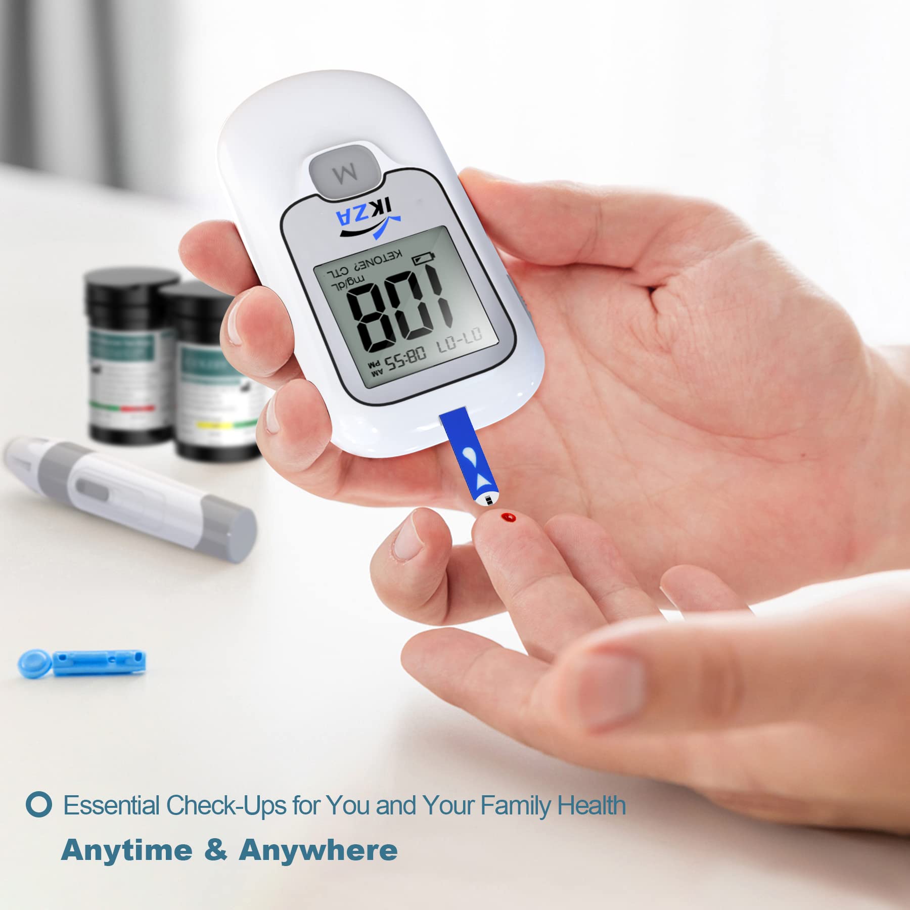 IKZA G-666BS Blood Glucose Test Strips, Include 100 Diabetes Blood Test Strips and 100 Lancets Compatible G-666B, Pain Reduction Design, Glucometer Accessories, Glucose Meter Test Strips for Home Use