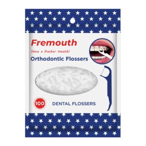 fremouth upgraded orthodontic flossers for braces - ortho dental floss picks, 100 count (pack of 1)