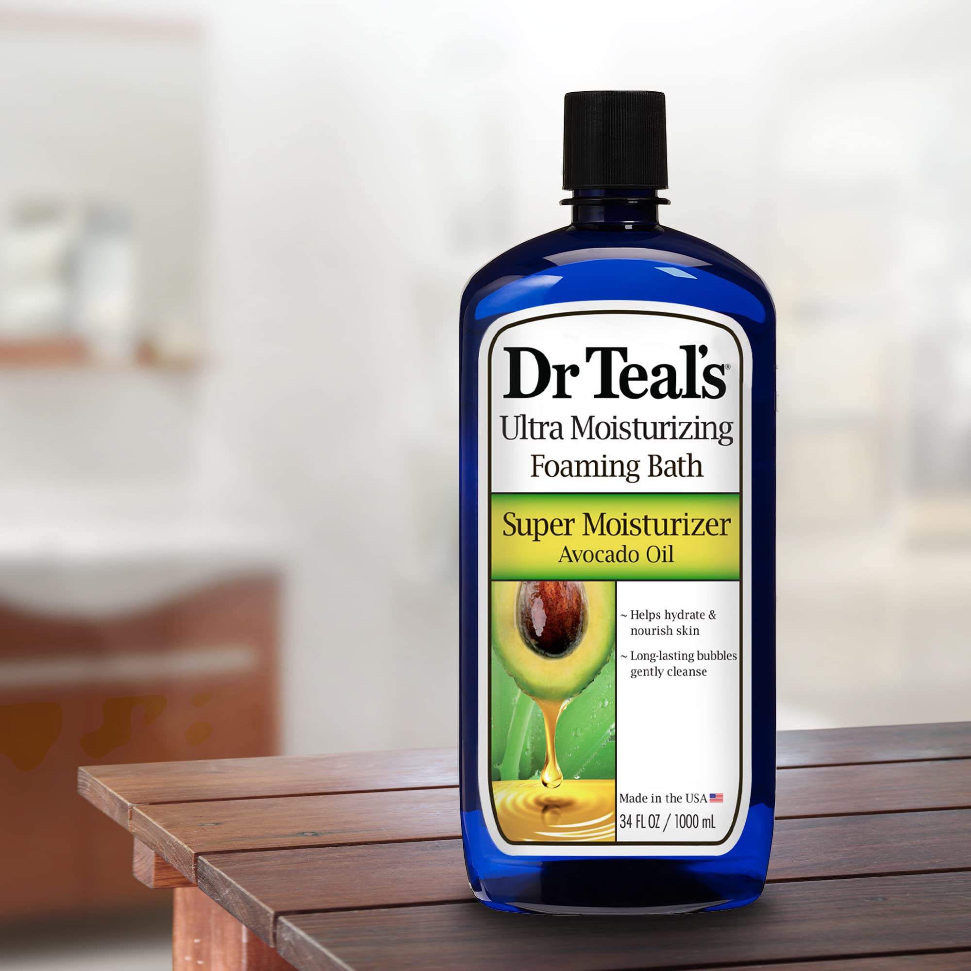 Dr Teal's Foaming Bath with Pure Epsom Salt, Super Moisturizer Avocado Oil, 34 fl oz (Pack of 4) (Packaging May Vary)