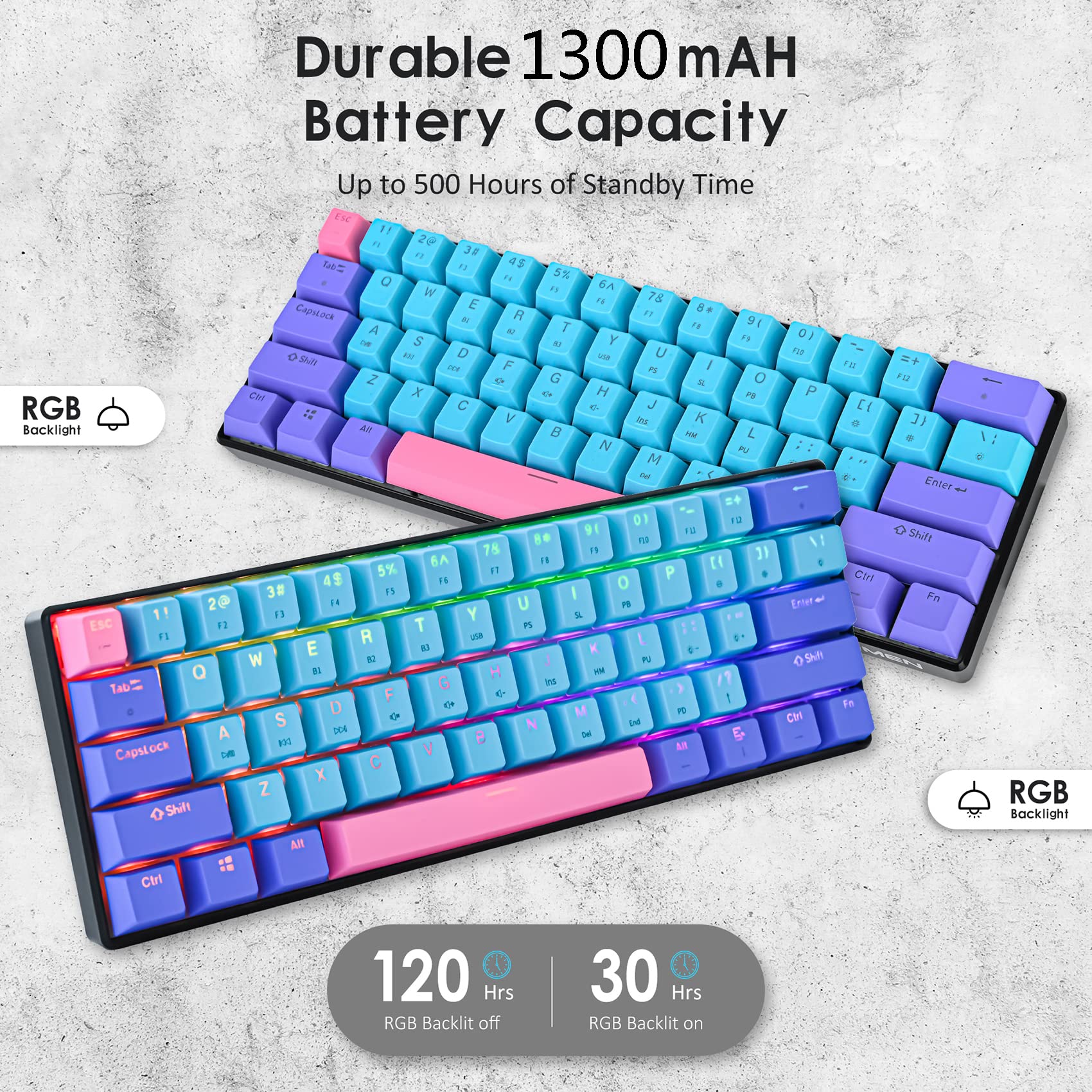 surmen 60% Wireless Gaming Keyboard 60 Percent RGB Backlit Hot-Swappable GT61 Mini Mechanical Keyboard Bluetooth Programmable (Gateron Yellow, Joker)