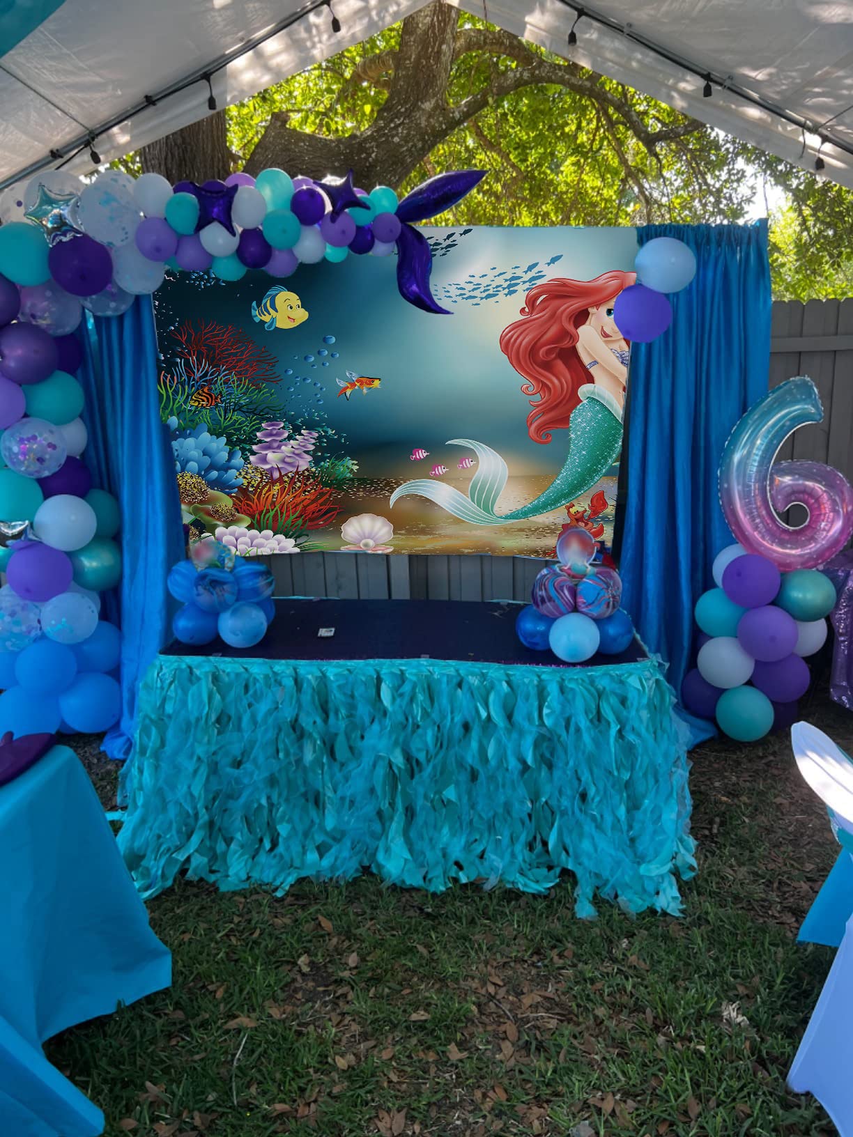 Mermaid Princess Backdrop,Under The Sea Mermaid Background for Photography Girls Birthday Party Decoration Supplies 5x3ft