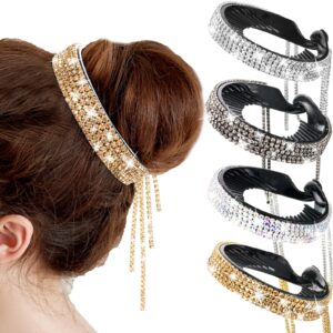 dilunave 4 pack rhinestone hair bun accessories hair styling clips birds nest hair clip glitter bun cover claw hair clips for buns ponytail holder hair accessories gift for women