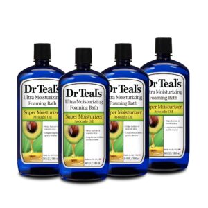 dr teal's foaming bath with pure epsom salt, super moisturizer avocado oil, 34 fl oz (pack of 4) (packaging may vary)