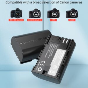 LP-E6 Battery 2 Pack 2040mAh Evatronic Camera Rechargeable Battery Charger, Dual Slot Compatible for Canon LP-E6N Camera Batteries 90D 80D 70D 5D Mark II III IV 5DS 5DS R6 Mark II 6D 60D 6D Mark II 7D