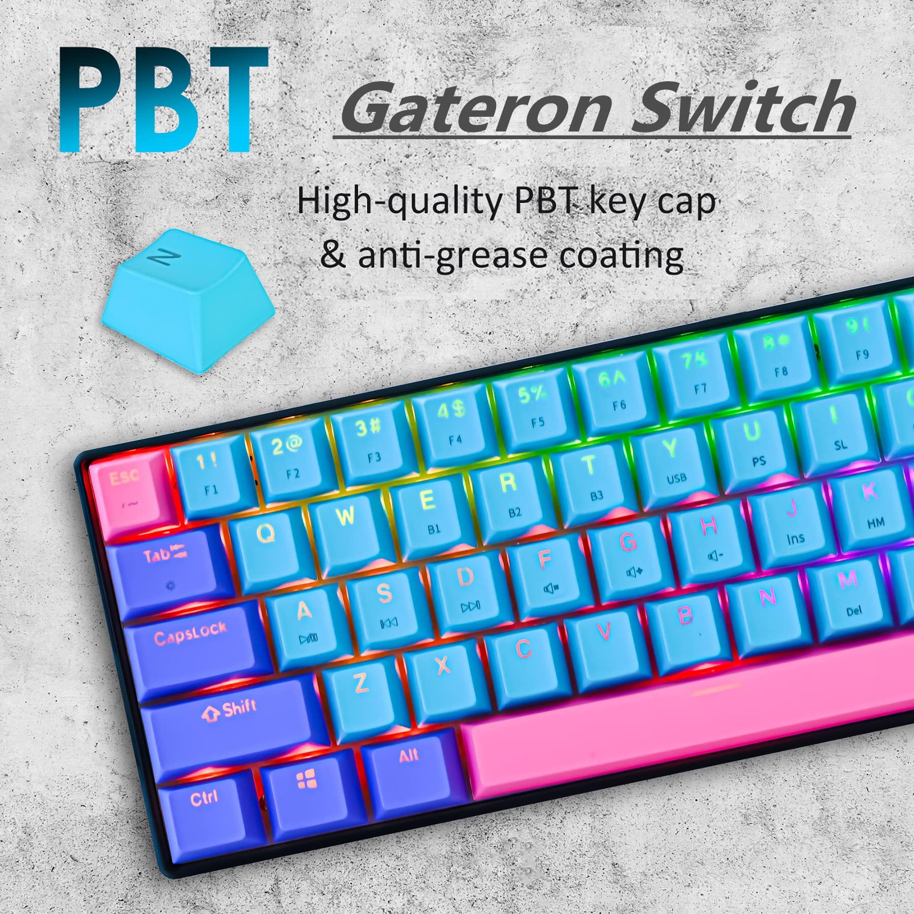 surmen 60% Wireless Gaming Keyboard 60 Percent RGB Backlit Hot-Swappable GT61 Mini Mechanical Keyboard Bluetooth Programmable (Gateron Yellow, Joker)