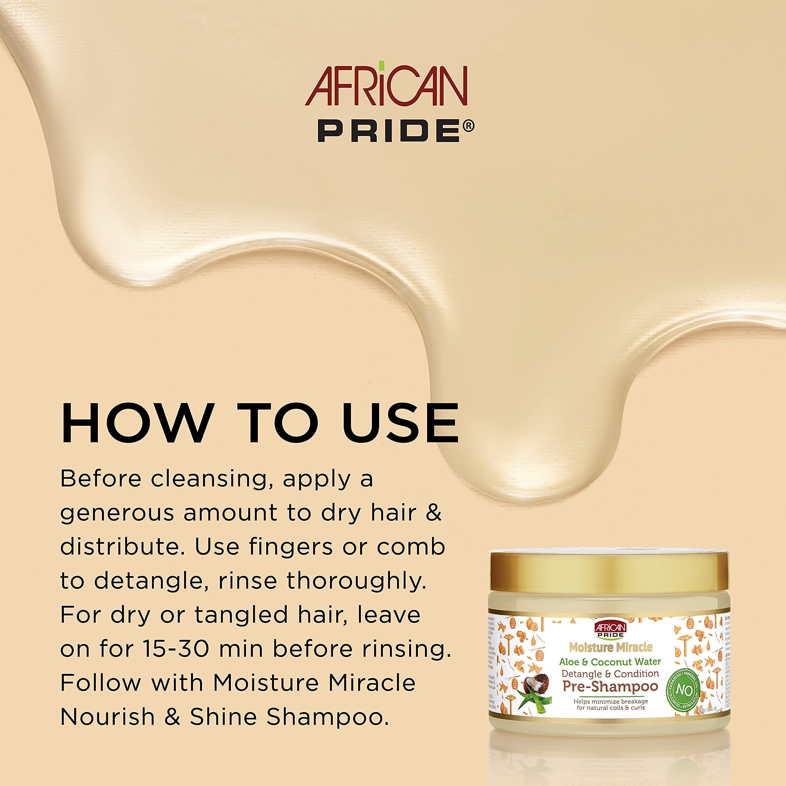 African Pride Takedown & Detangle Regimen with Moisture Miracle Aloe & Coconut Water Pre-Shampoo, Moisture Miracle 5 Essential Oils.