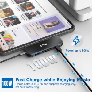 USB C Hub for iPad Pro, Qhou 6 in 1 USB C Adapter for iPad Pro 2021 2020 12.9/11'', iPad Air 5/4 Dongle 4K HDMI, USB 3.0 Port, SD/TF Card Reader, 100W PD Fast Charging, Headphone Jack